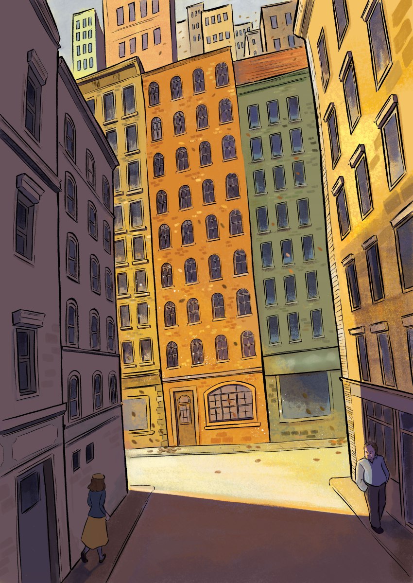 Process of a distorted street scene – Jeanne Lolness